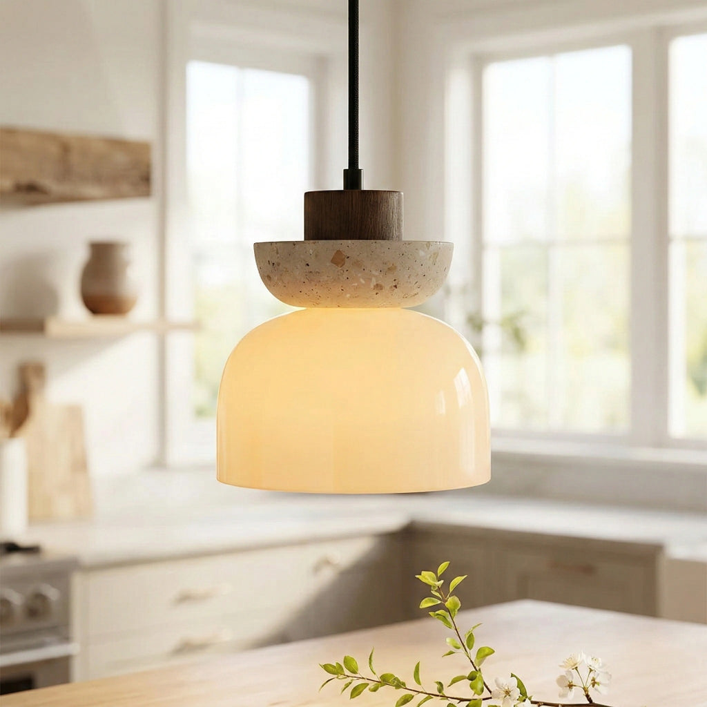 Nora Wabi-Sabi Travertine Frosted Glass Pendant Light | Mergelighting ...